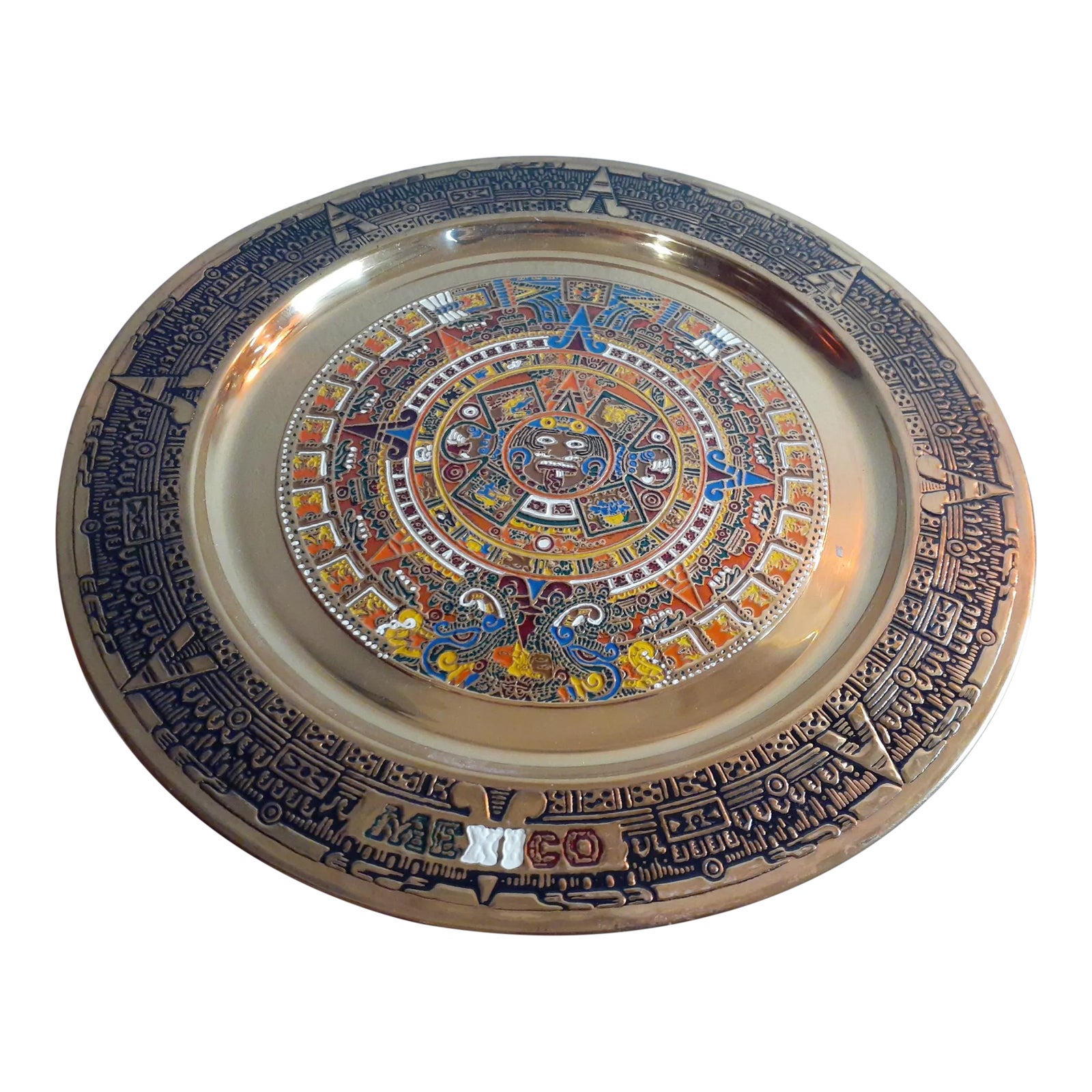 1970s Brass & Copper Aztec Calender Plate | Chairish