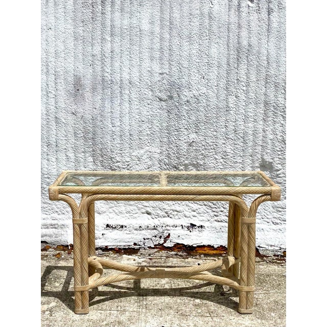 Vintage Coastal Cerused Pencil Reed Console Table | Chairish