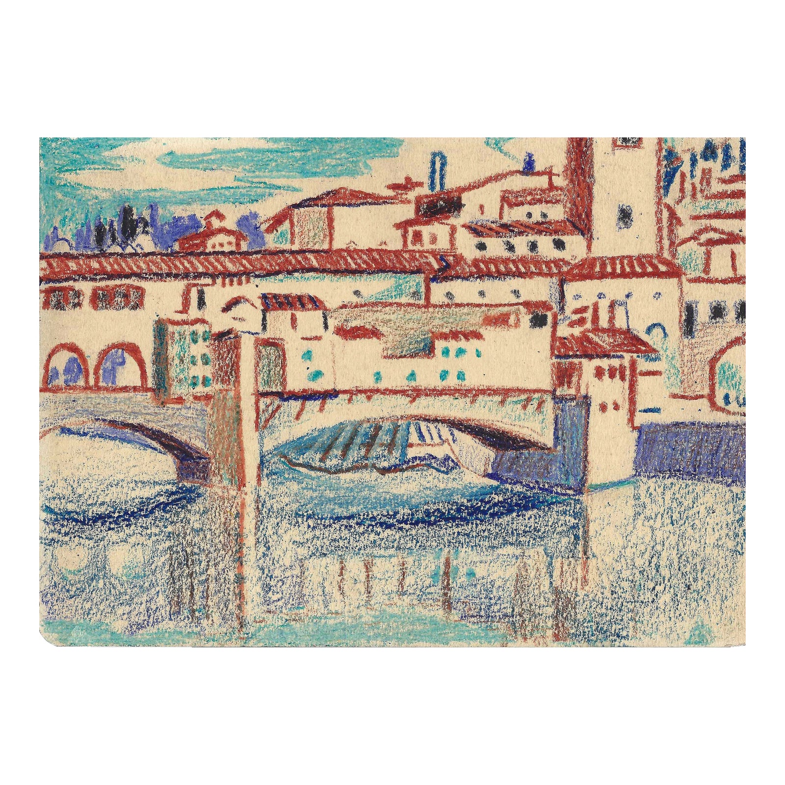 1960s Robert Angeloch Ponte Vecchio Florence Italy Drawing | Chairish