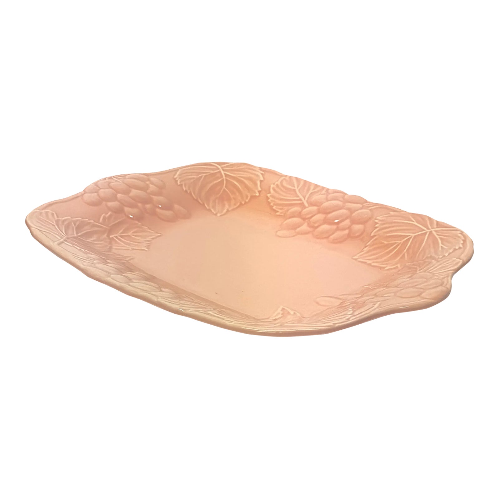 1980s Traditional Blush-Colored Rectangular Ceramic Platter | Chairish