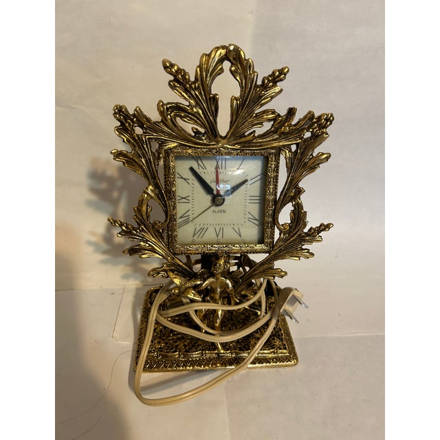 Vintage Rococo Style Cast Metal Gold Gilded Mantle Clock With Cherub ...