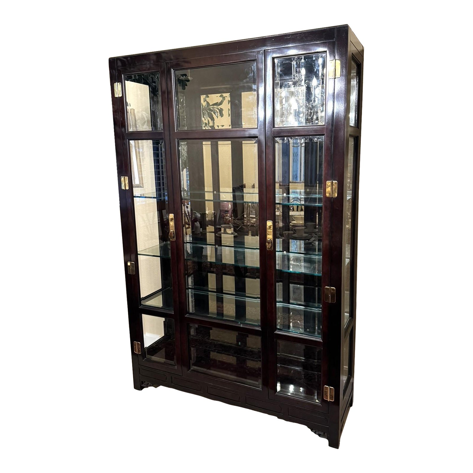 Late 20th Century Chinese Style Hardwood Lighted Display Cabnet | Chairish