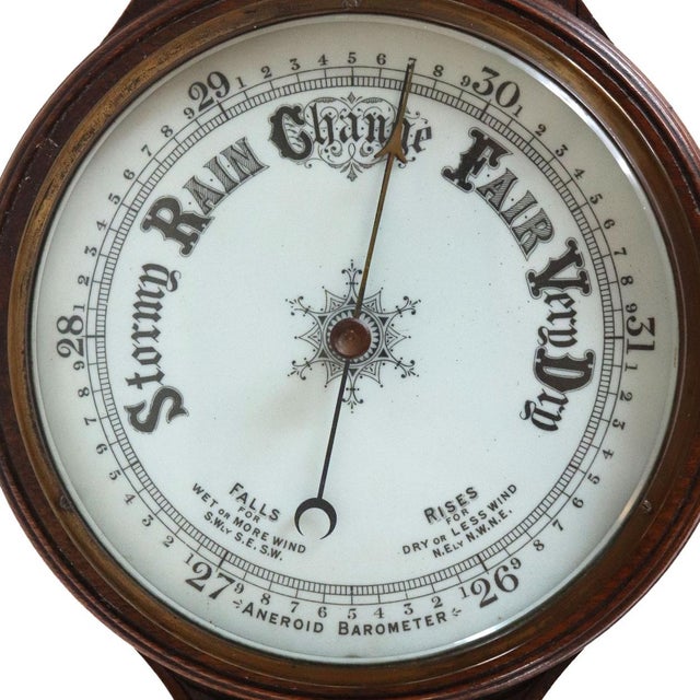 19th Century English Oak, Brass, Porcelain and Glass Aneroid Wheel ...