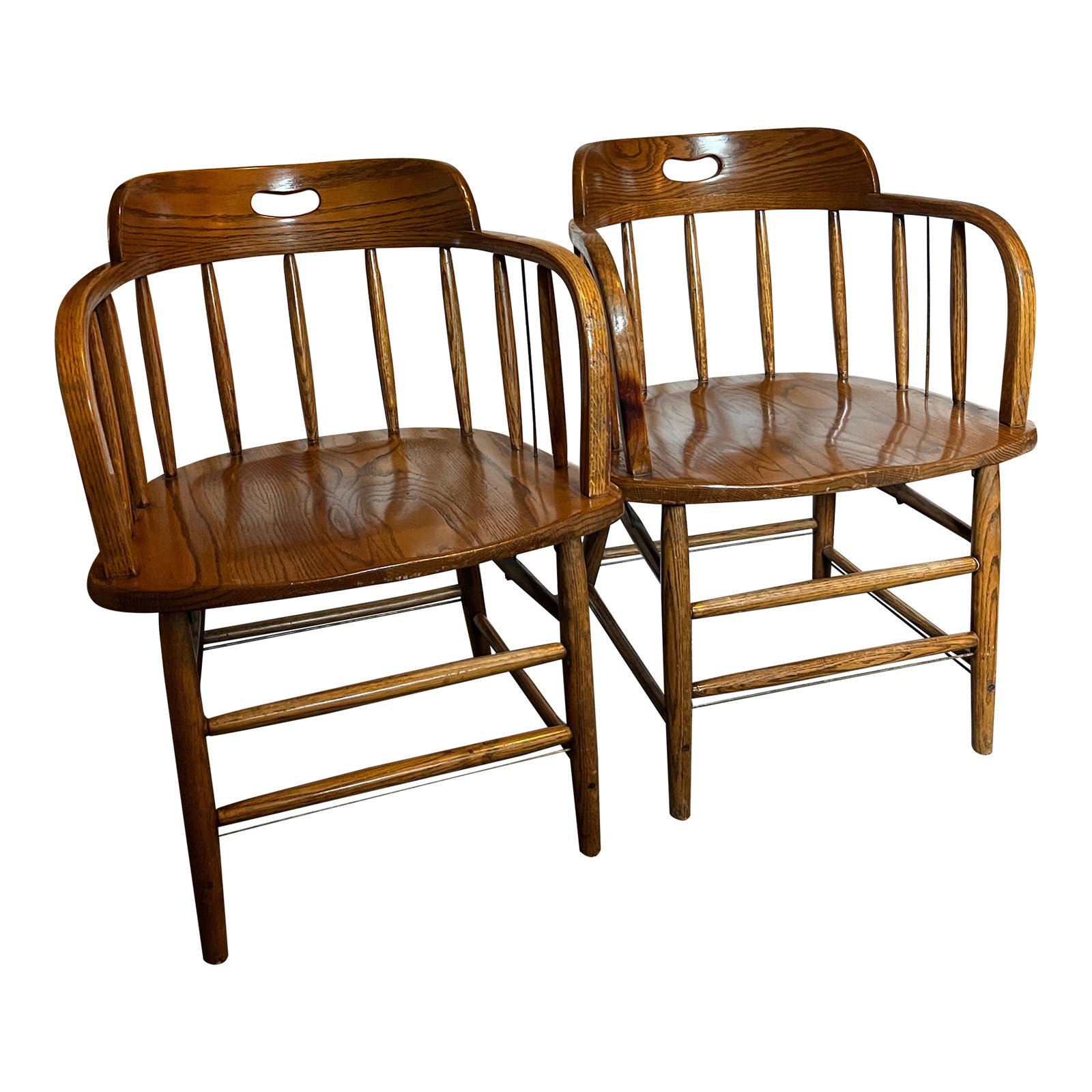 Late 20th Century Oak Firehouse Chairs - Set of 2 | Chairish