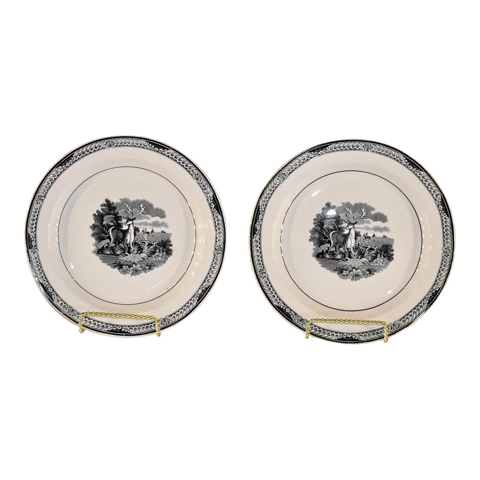 Pair of Early 19th Century Plates With Stags | Chairish