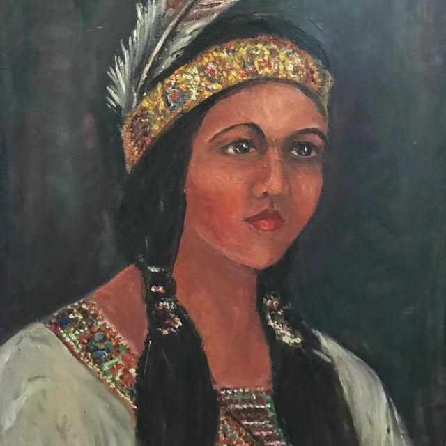 Mid Century Portrait of Native American Maiden | Chairish