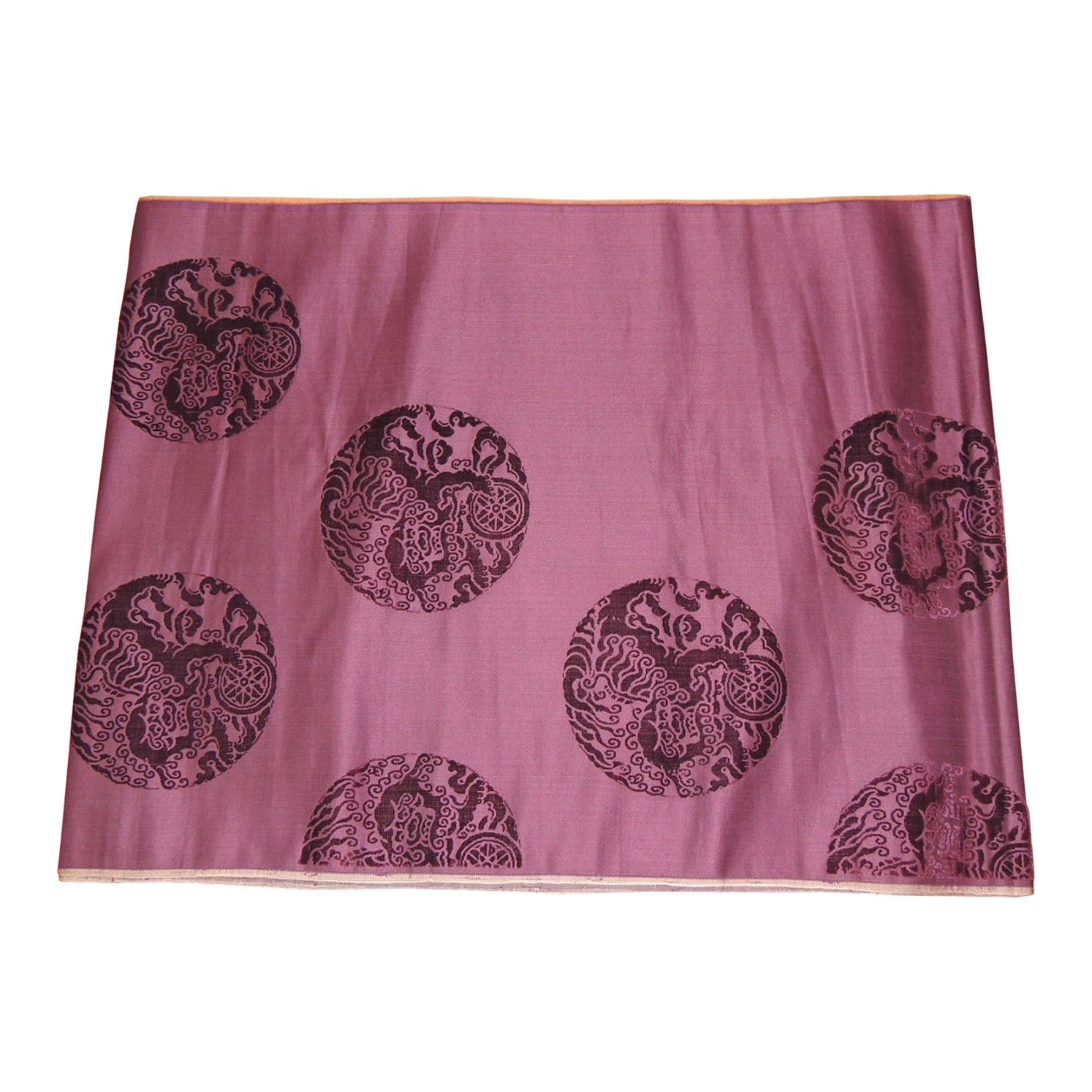 Vintage Silk Fabric Foo Dog Circles in Purple | Chairish