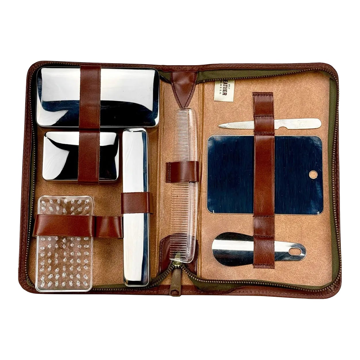 Vintage Traditional Leather Gentleman's Travel Grooming Set | Chairish