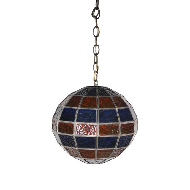 Leaded Ball Fixture With Geometric Textured Glass Block Surface C 1960/ ...