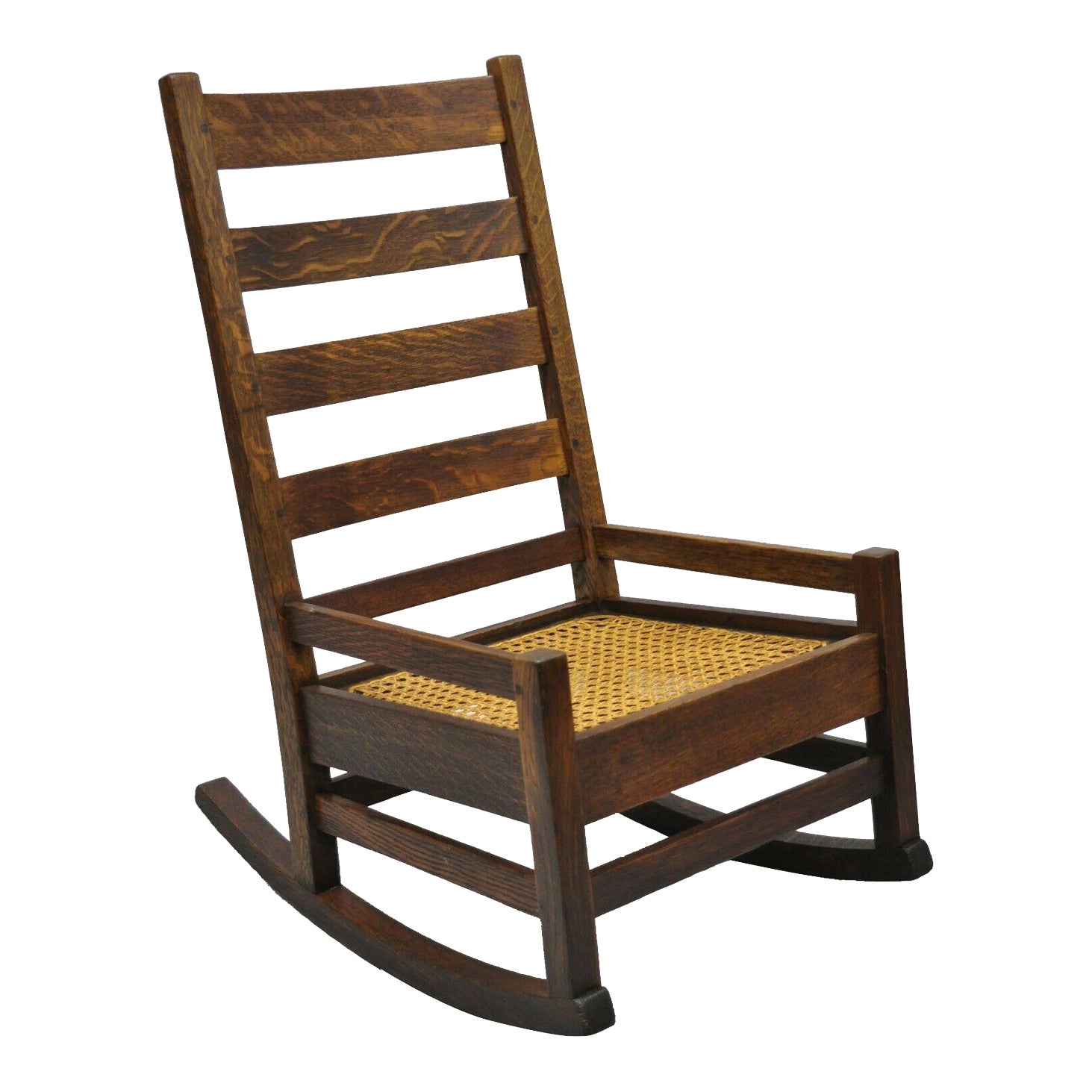 Antique Arts & Crafts Mission Oak Ladder Back Hip Rail Rocker Rocking ...