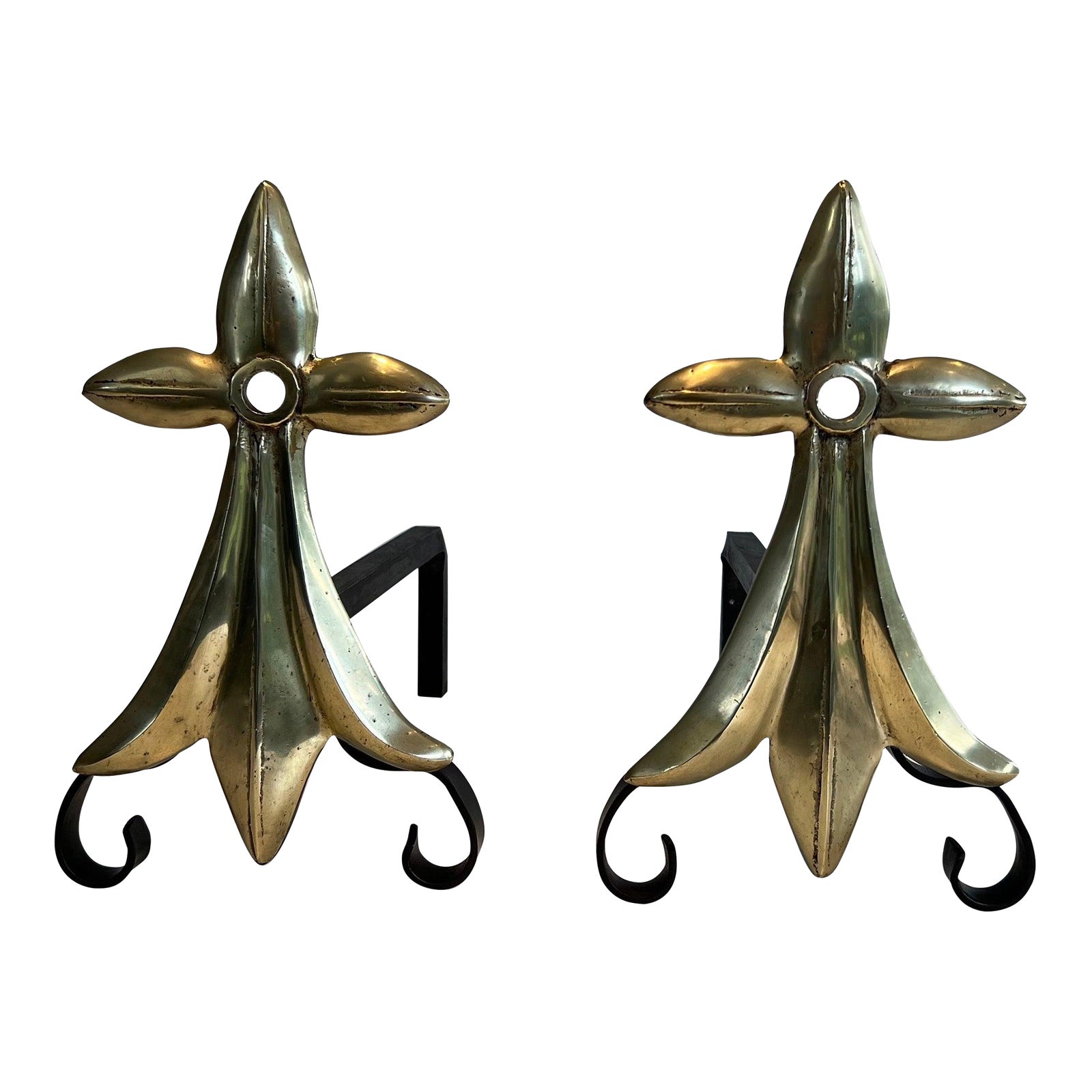 Art & Crafts Ermine Tail Bronze Andirons - A Pair | Chairish