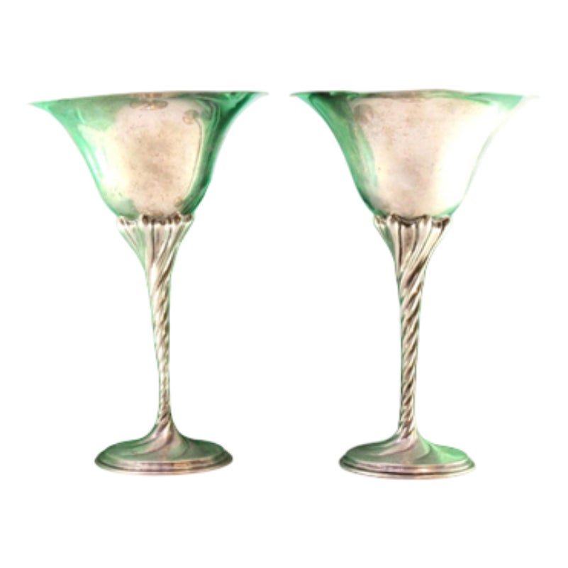 Silver Cups with High Stems and Twists on Circular Bases, Set of 2 ...