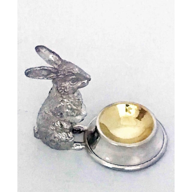 2000's Metal Bunny Rabbit With Dish Gilded Open Salt | Chairish