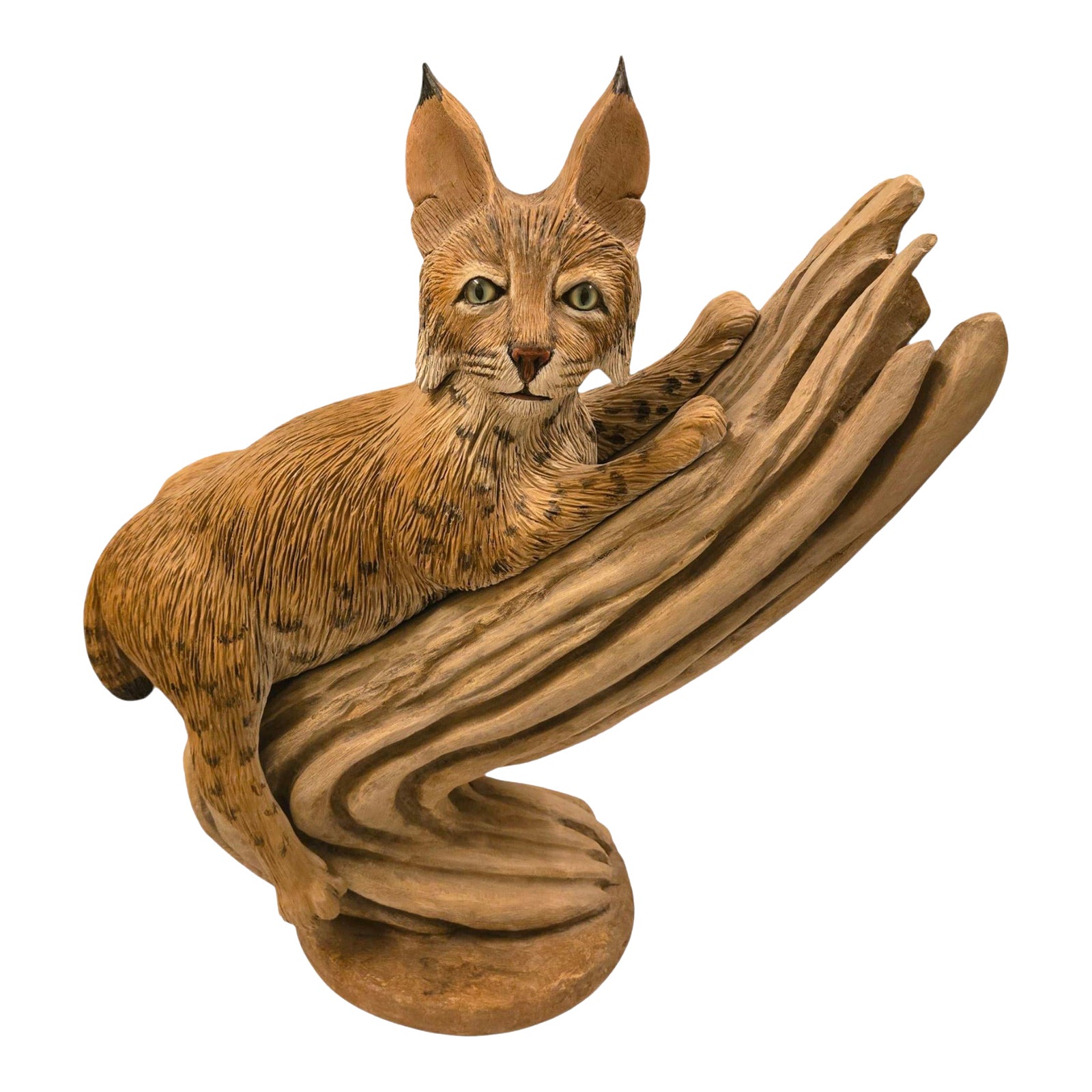 1990s Carved Wood Bobcat Baby Sculpture by Ronald Karulski Wild Cat ...