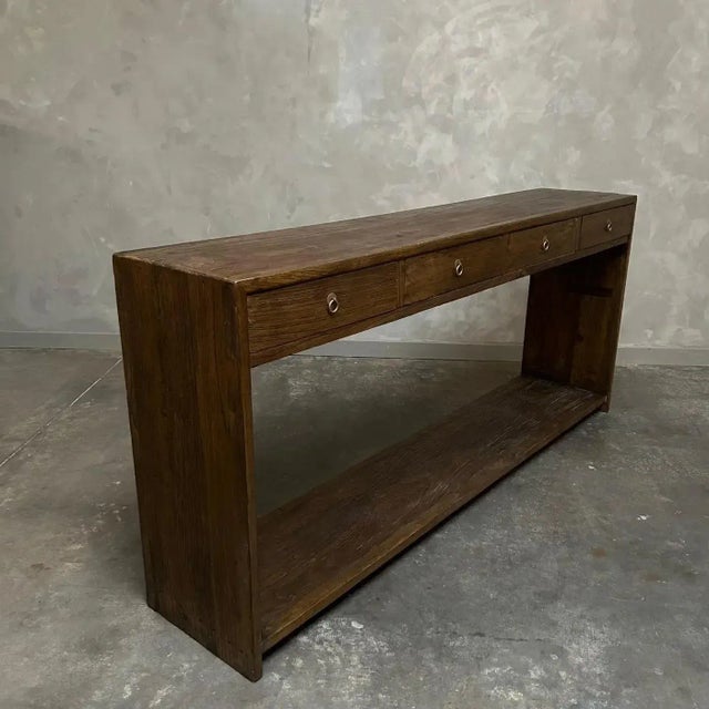 Custom Elm Wood Modern Console Table With Drawers in Dark Walnut | Chairish