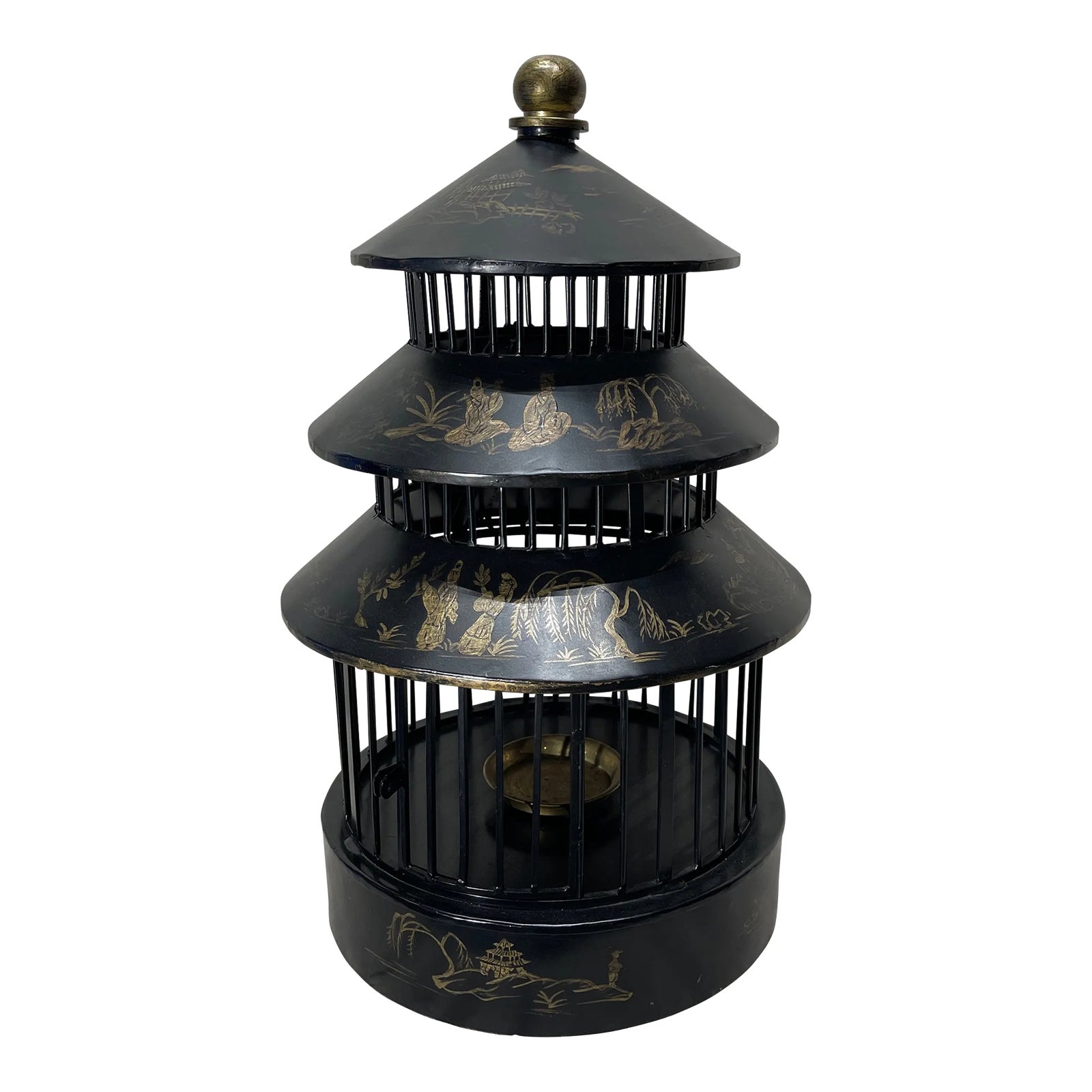 Tole Chinoiserie Pagoda Bird Cage | Chairish