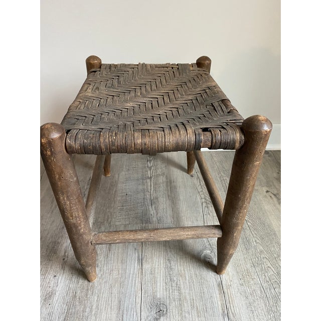 Early 20th Century Primitive Folk Woven Reed Foot Stool | Chairish