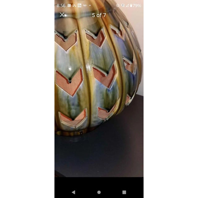 Vintage Chevron Pottery Lamp All Original with Shade | Chairish