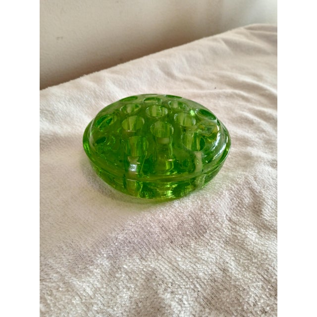 Vintage Green Uranium Glass 4 1/2" Flower Frog 13 Hole | Chairish