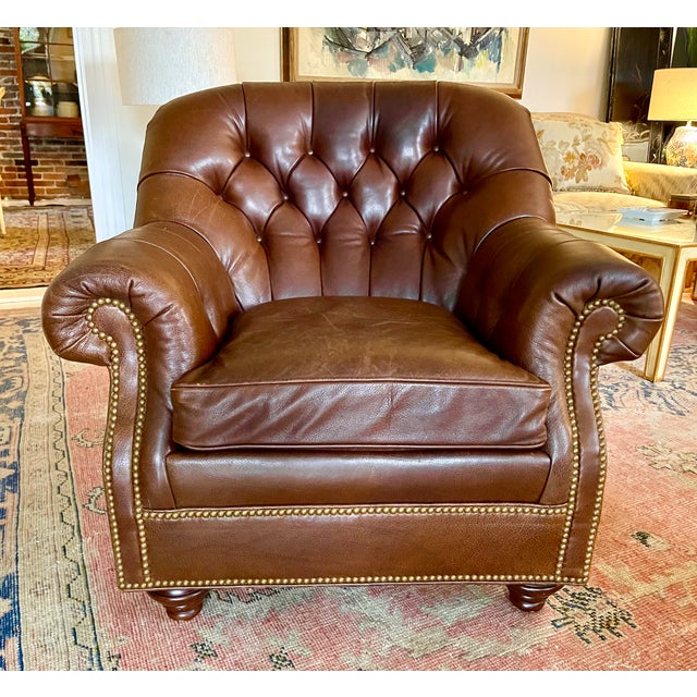 Hancock & Moore Chesterfield Style Button Tufted Brown Leather Chair ...