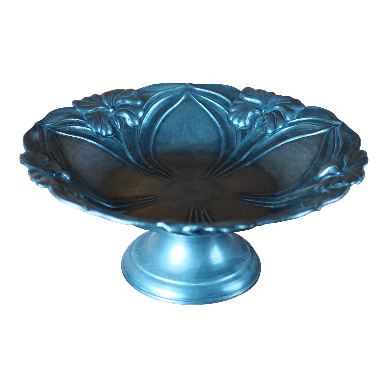 Art Nouveau French Pewter Pedestal With Lily Pattern | Chairish