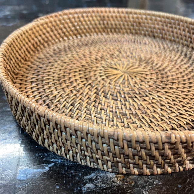Set of 5 Hand-Woven Rattan Trays | Chairish