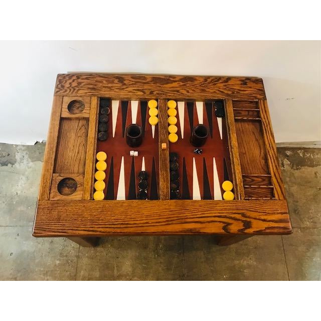Vintage 1980s Backgammon Table Oak Brown Yellow Bakelite Disc Men by ...