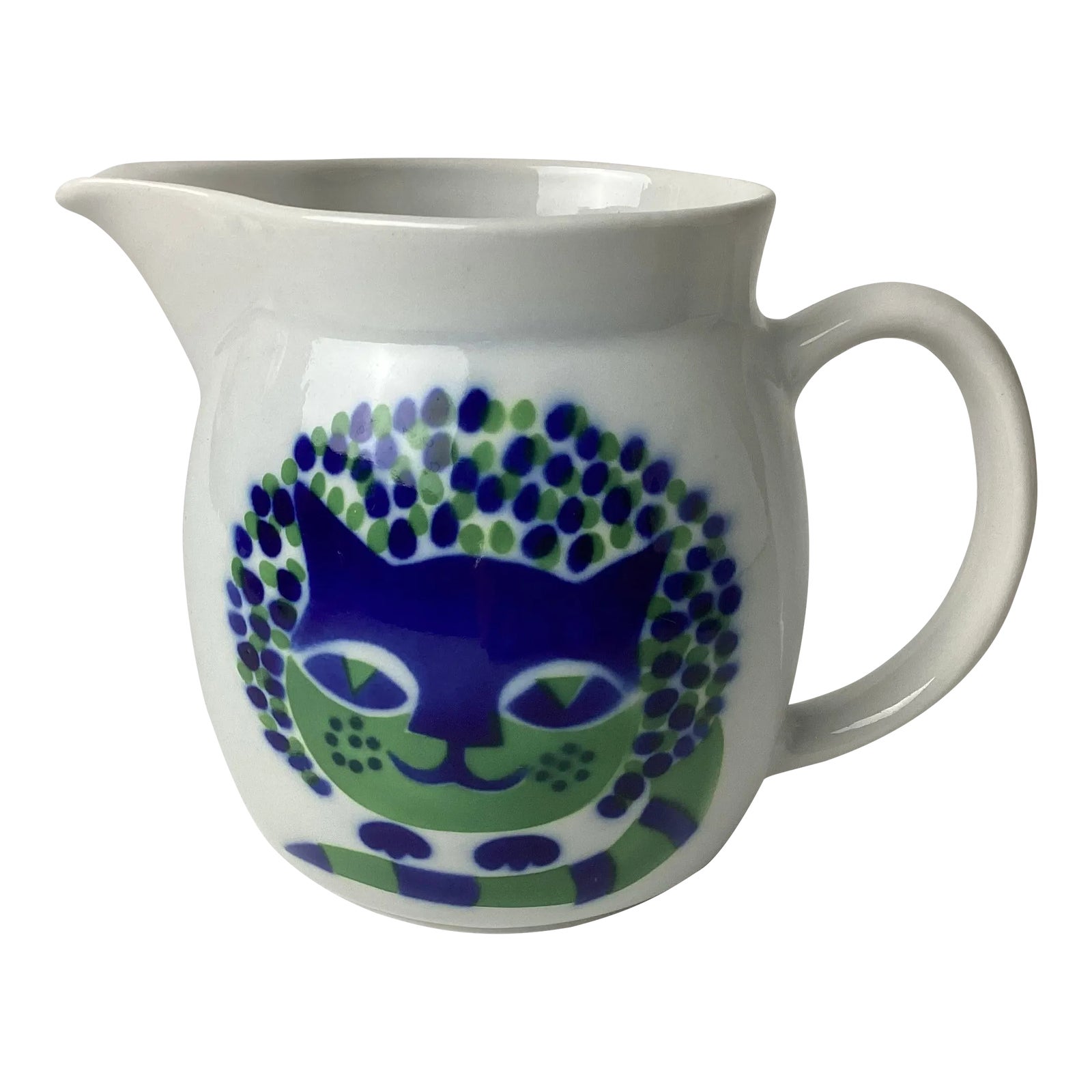 Arabia Kissa Cat Pitcher Mid Century Blue & Green Cat | Chairish