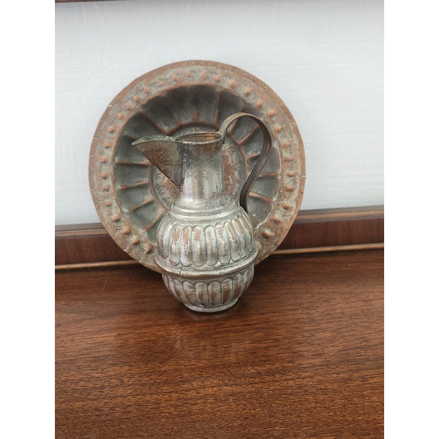 Antique Handmade Hammered Copper Silvered Bowl and Pitcher, Egypt ...