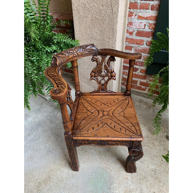 Antique French Carved Oak Corner Arm Chair Renaissance Louis XIV Style ...