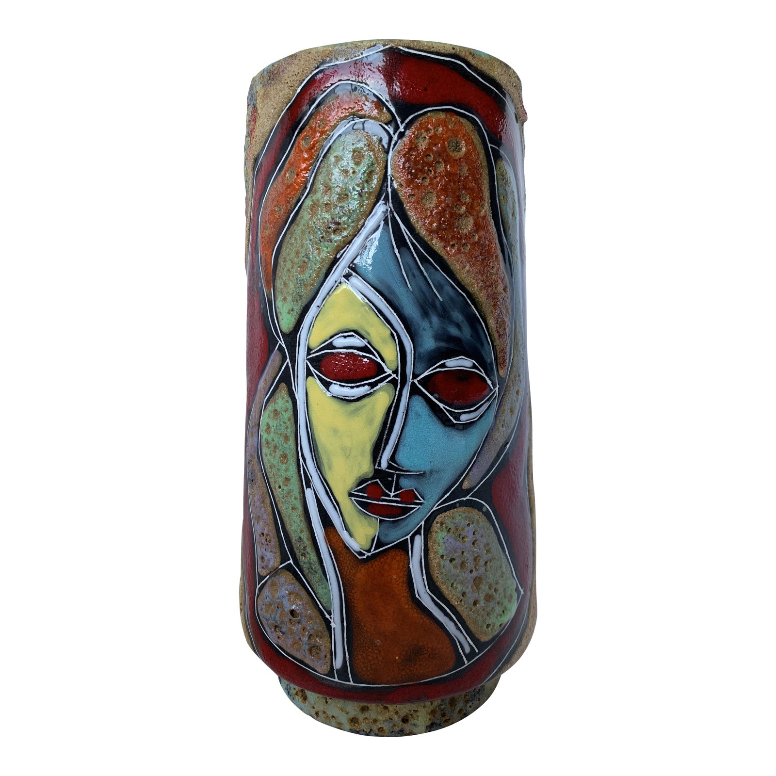 Italian Abstract Figural Lava Glaze Face Pottery Vase After Fantoni ...