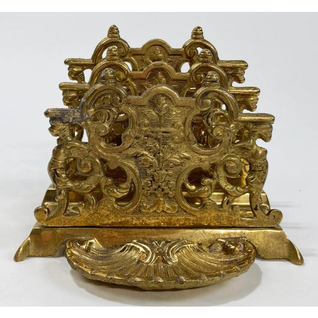 Vintage Art Nouveau Style Brass Letter Holder With Coin Tray | Chairish