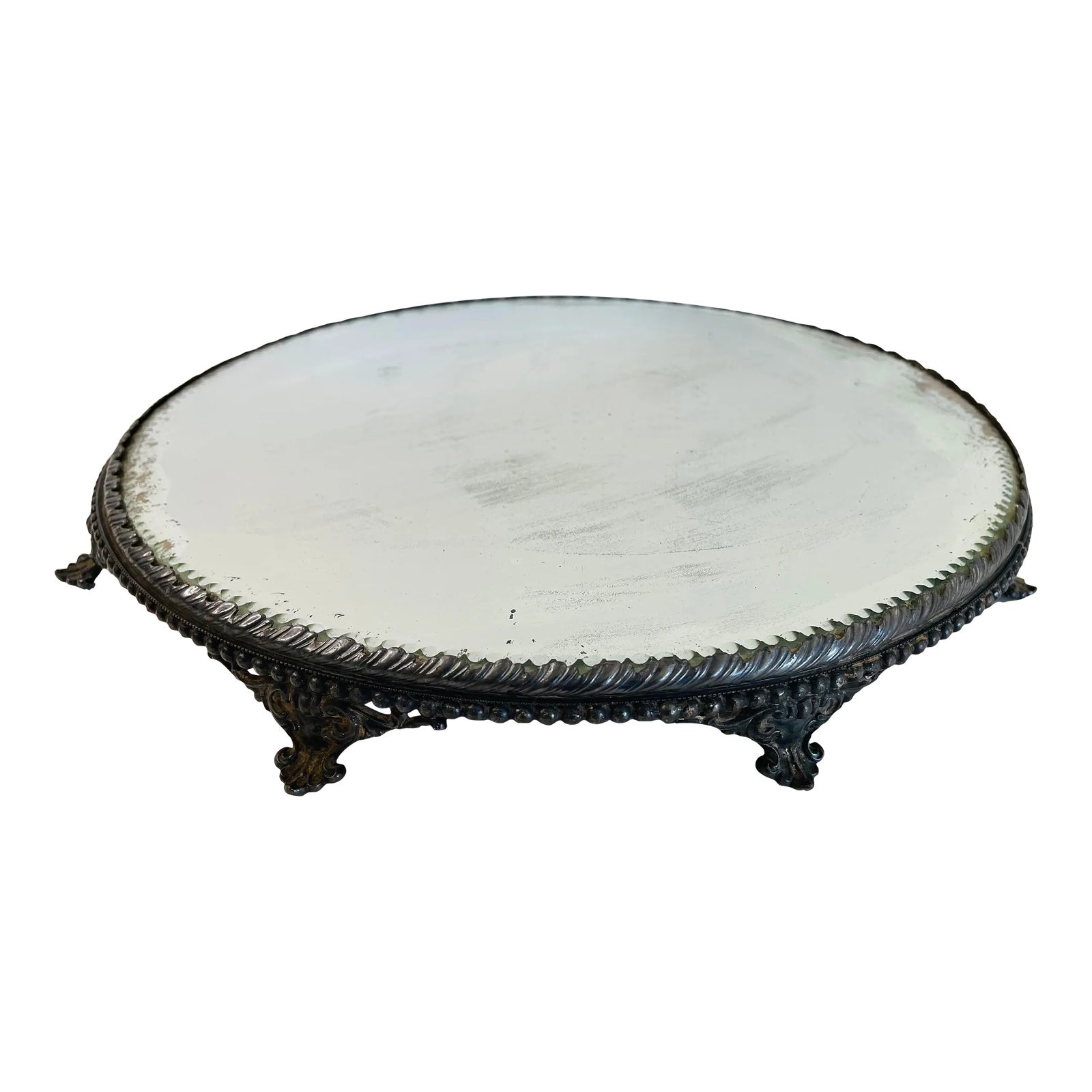 Late 19th Century Victorian Round Mirrored Plateau | Chairish