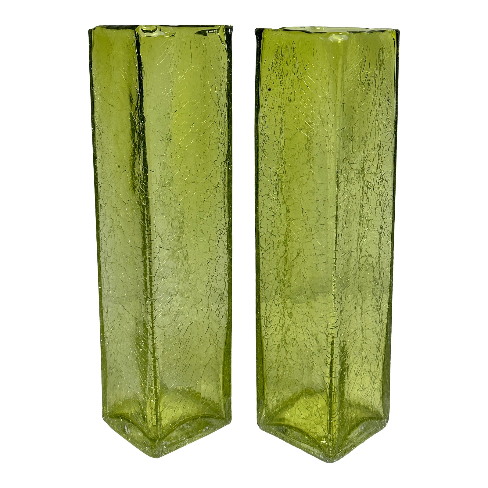 Mid 20th Century Art Glass Pale Yellow Green Crackle Glass Rectangular ...