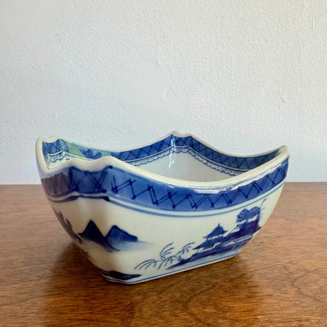 1990s Blue and White Chinese Pagoda Canton Ware | Chairish