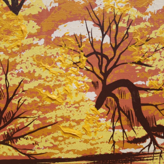 XL Mid Century Landscape Fall Trees | Chairish