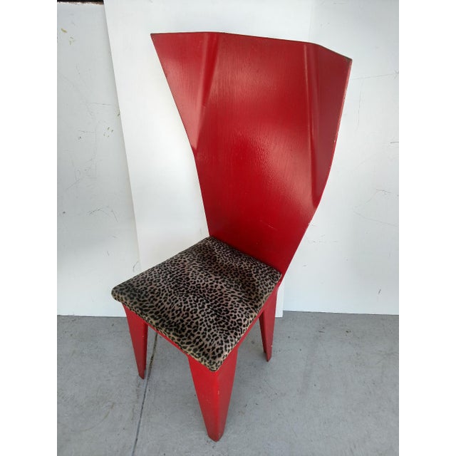 High-Back Throne Chair, Thick Bent Steel, Painted Red, Vintage | Chairish