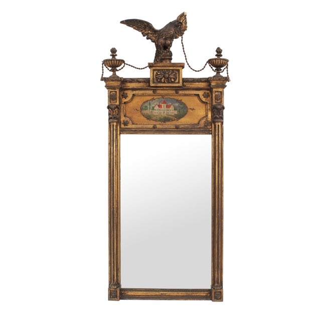 English Adam Style Gilt Wood Eagle Pediment Wall Mirror | Chairish