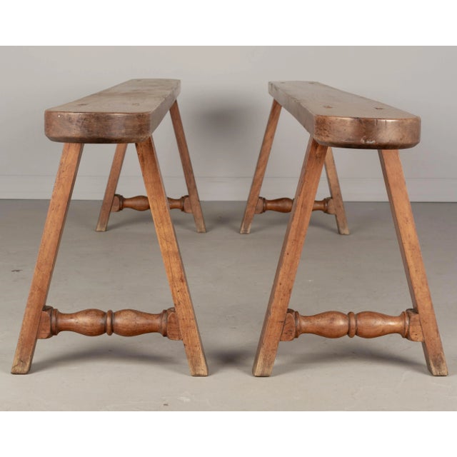 Country French Cherry Wood Farm Table Benches, a Pair | Chairish