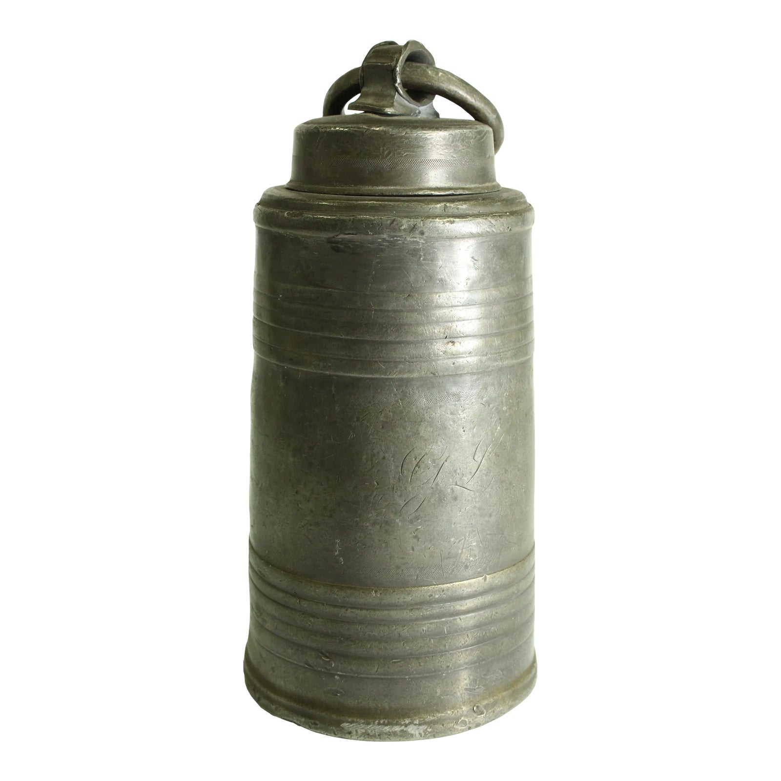 18th Century Pewter Lidded Flask Hot Water Bottle Canister ...