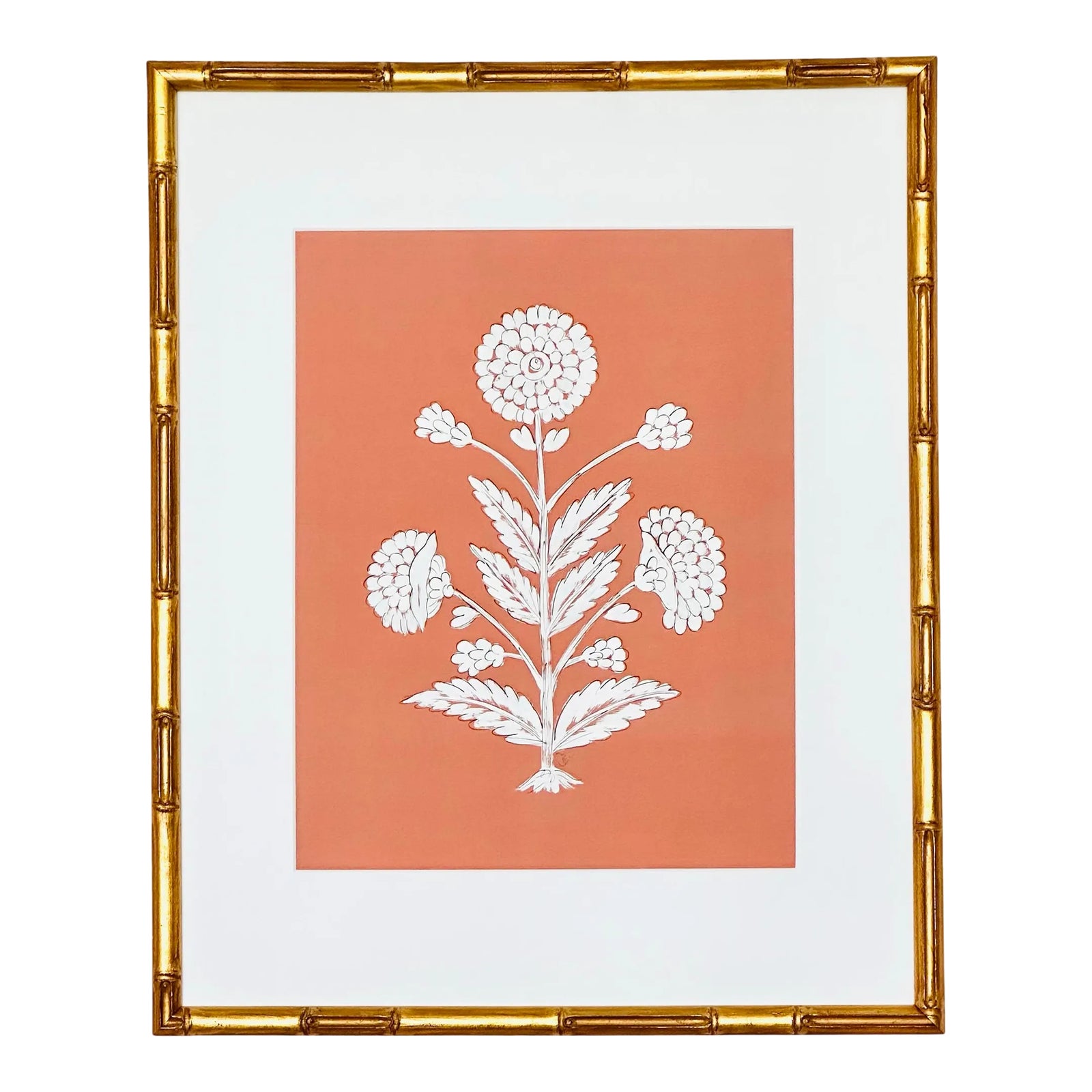 Original Hand-Painted Peach & White Abstract Floral Motif Painting ...