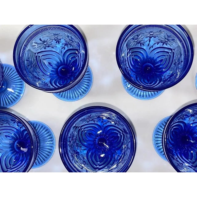 Late 19th Century Eapg Blue Pressed Glass Flower Daisy Swirl Stem Water ...