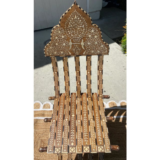 Antique Syrian Moorish Folding Chair with Bone Inlay | Chairish