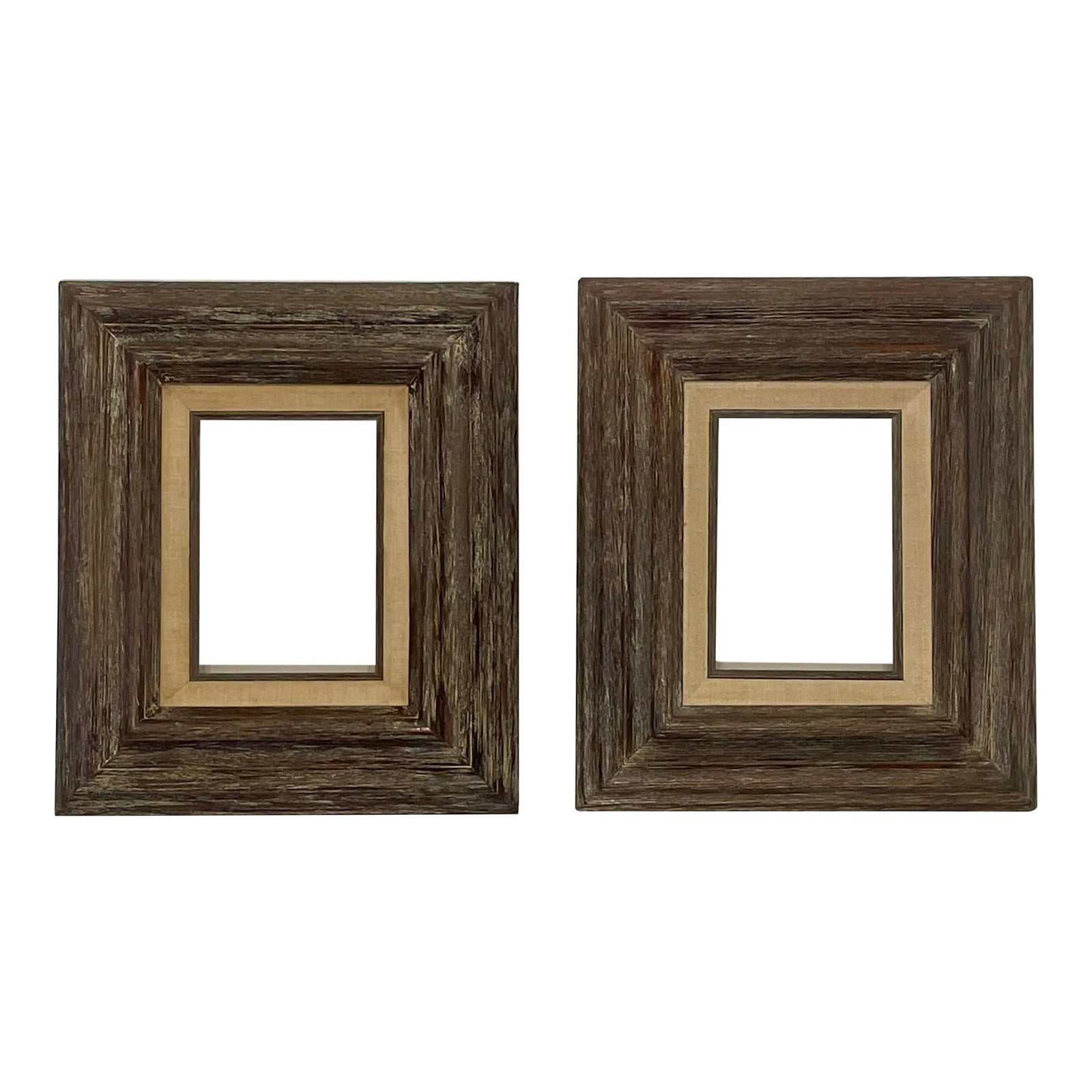 Rustic European Brown Solid Wood Grain White Washed Frames, a Pair ...