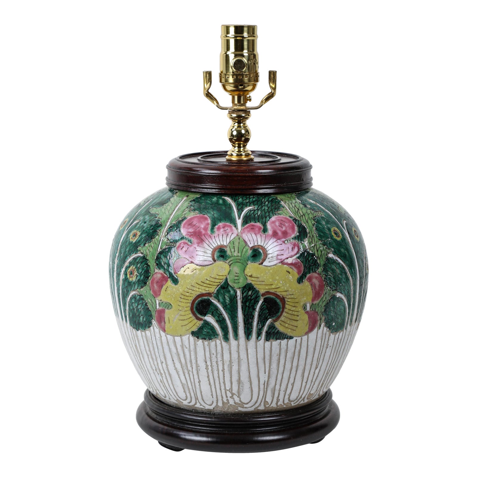 19th Century Chinese Traditional Melon-Shaped Cabbage Design Jar Lamp ...