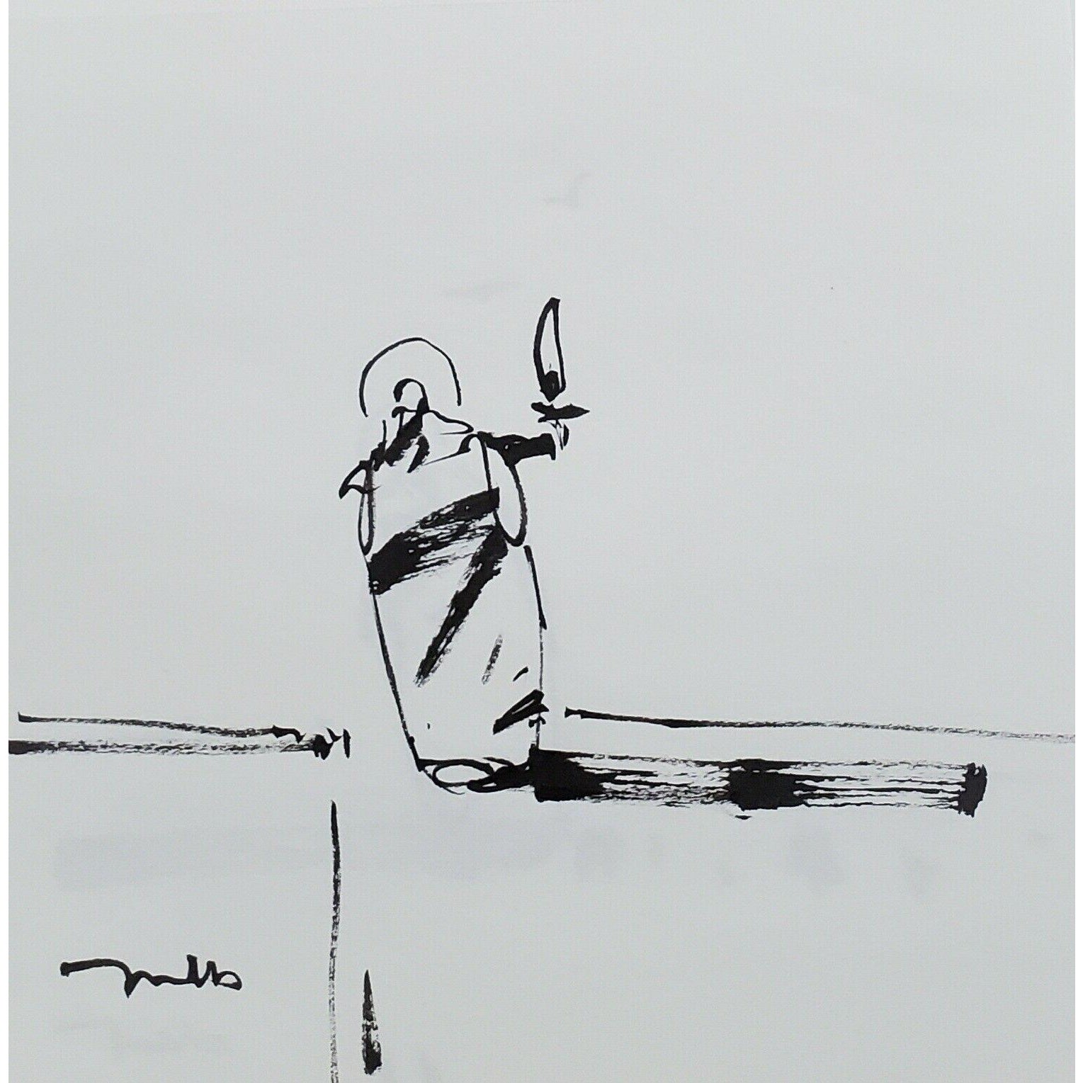 Contemporary Minimalist Ink Drawing of a Symbolic Figure by Jose ...