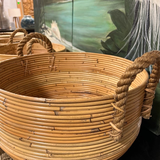 Set of 3 Pencil Reed Rattan and Rope Bowls | Chairish