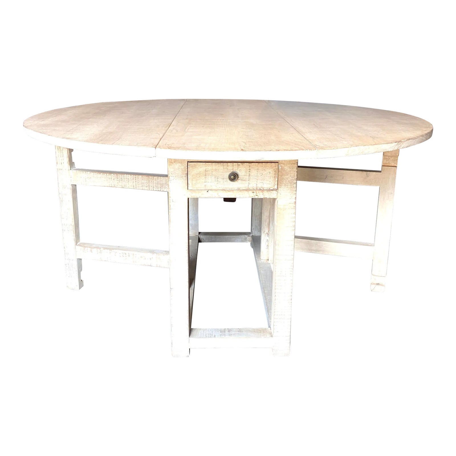 Vintage Dovetail Oval White Washed Rustic Dining Table With Drop Leaf ...