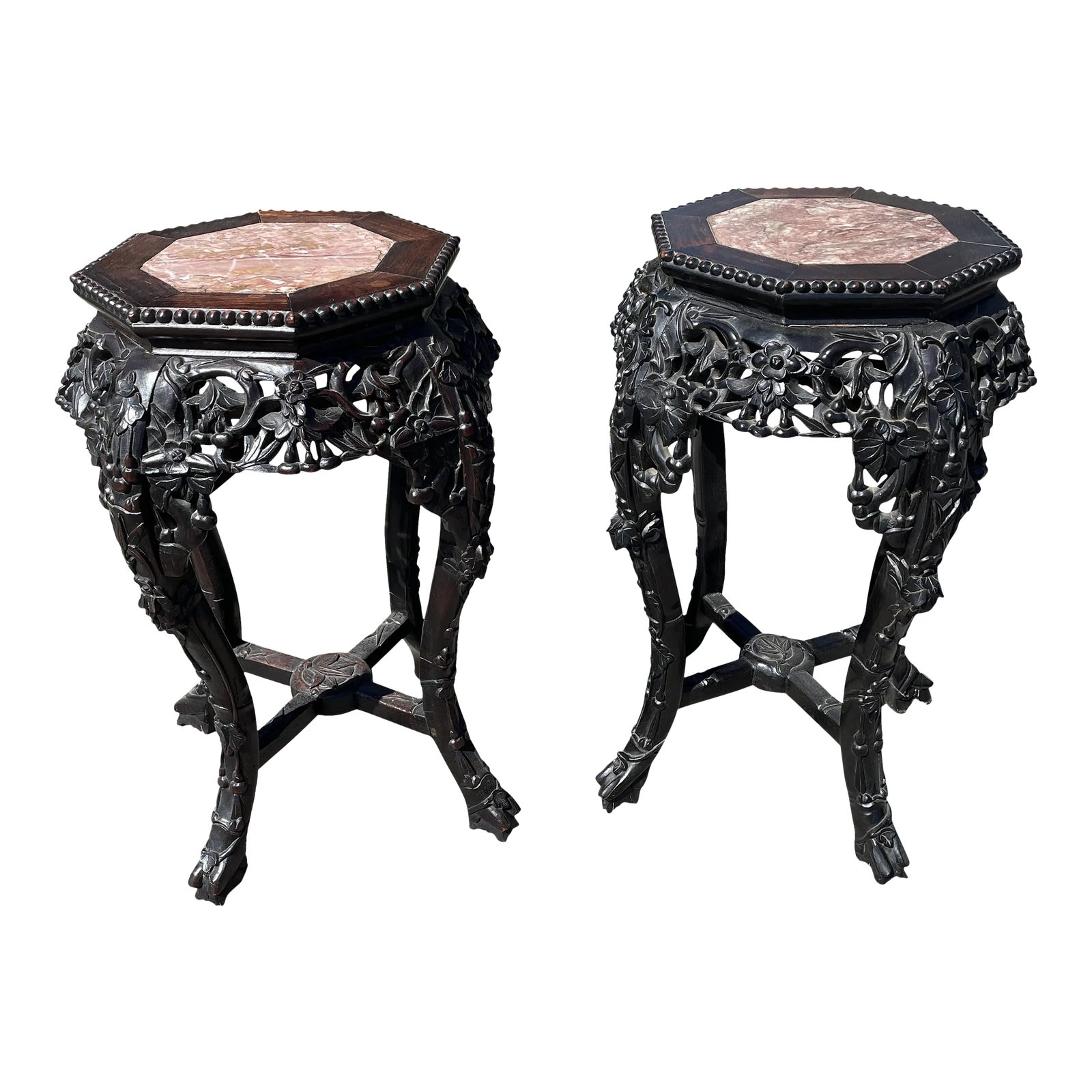 Antique Japanese Meiji Carved Side Tables - a Pair | Chairish