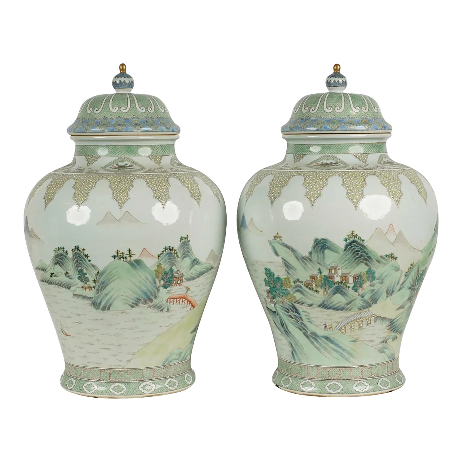 Pair of Late 19th Century Hand-Painted Porcelain Covered Jars | Chairish